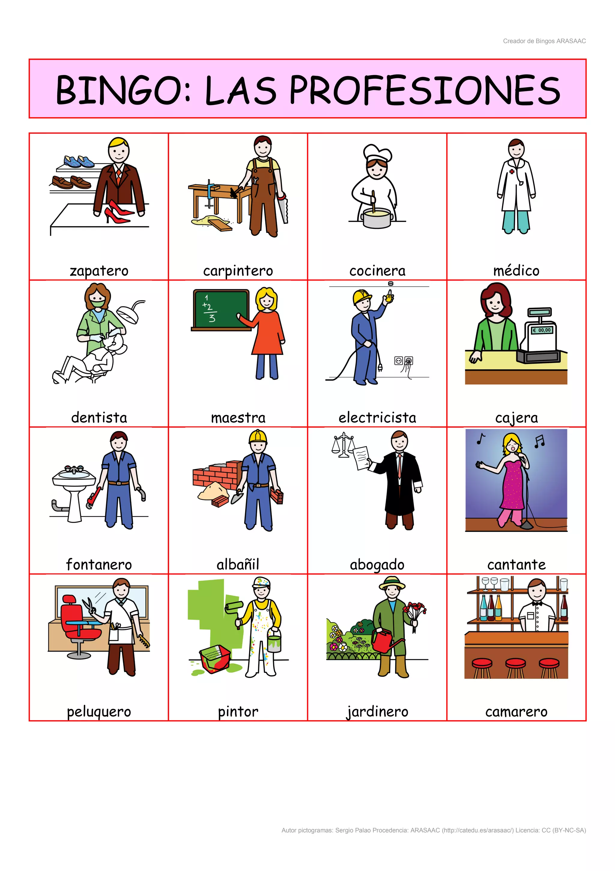 Bingo de las profesiones | PDF