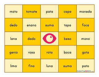 BINGO-LECTURA-DE-PALABRAS. Para estudiantes | PDF