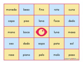 BINGO-LECTURA-DE-PALABRAS. Para estudiantes | PDF