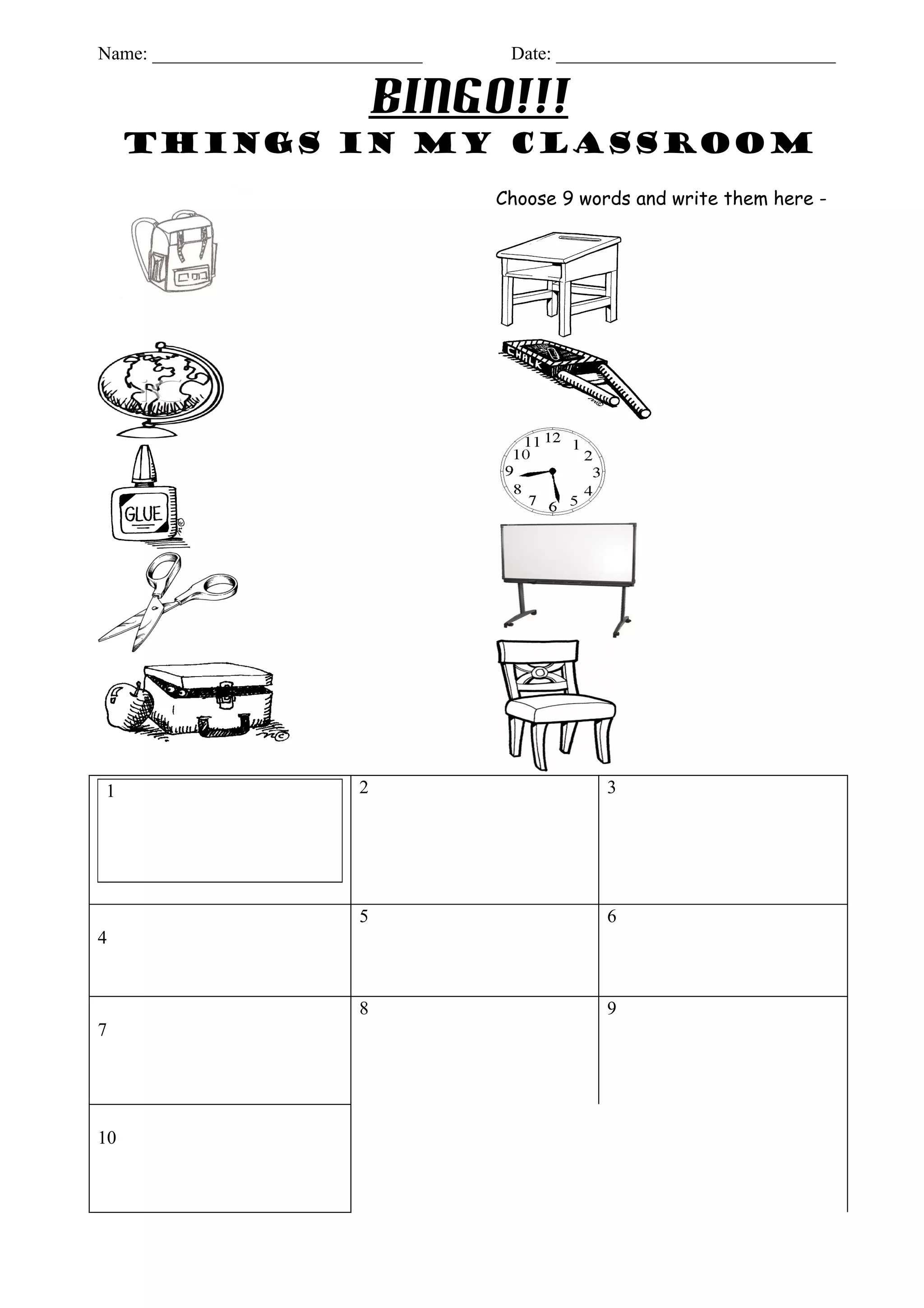 Bingo things in my classroom | PDF