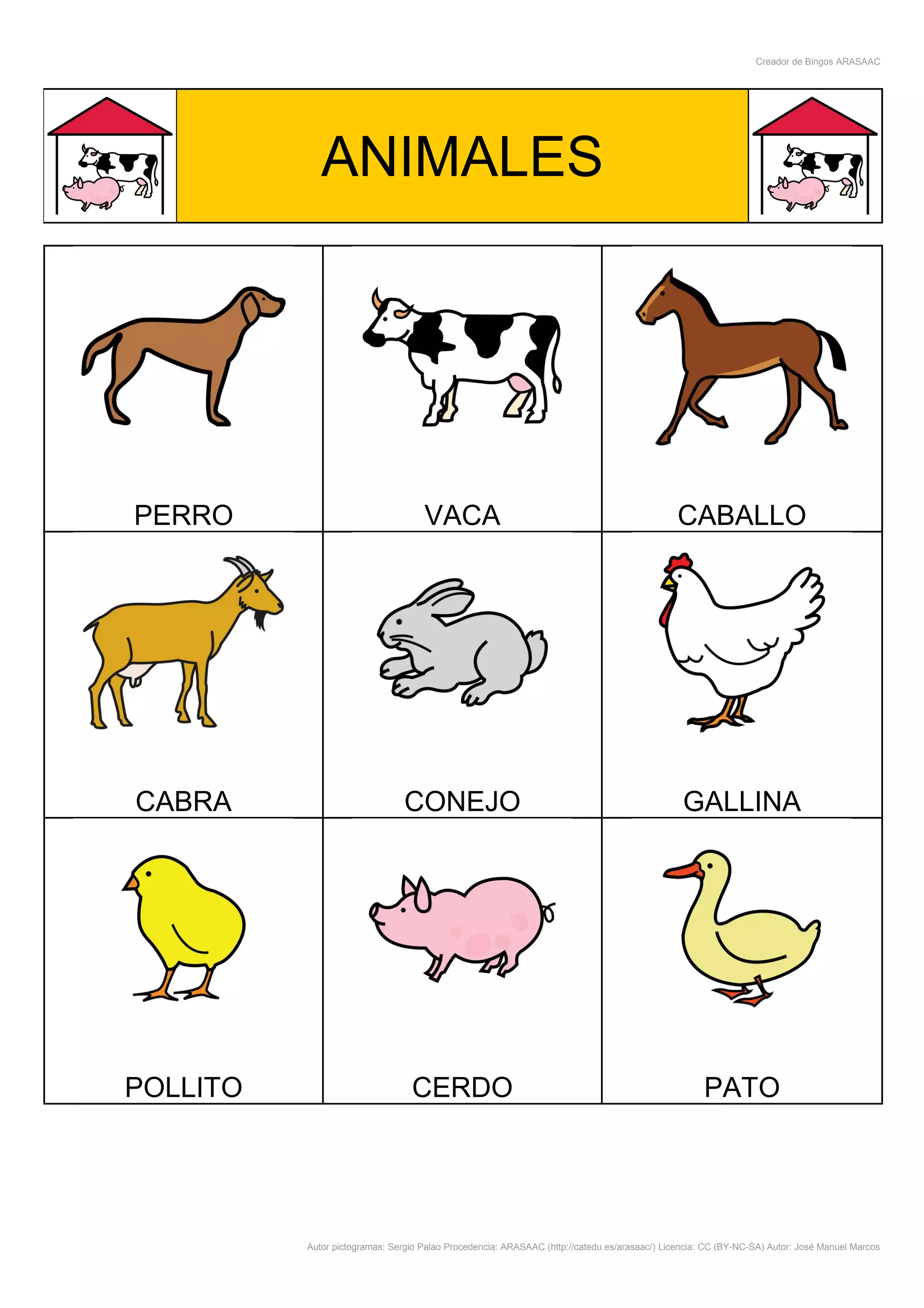 Bingo de animales domésticos | DOC