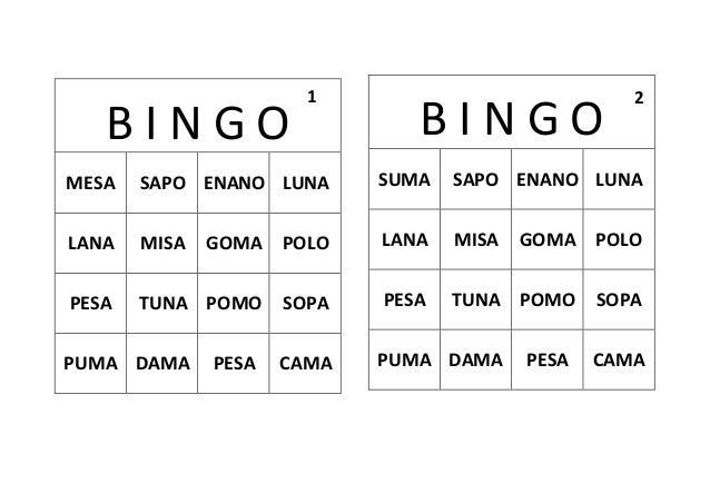 BINGO DE PALABRAS PARA LA MEJORA DE LA FLUIDEZ LECTORA.