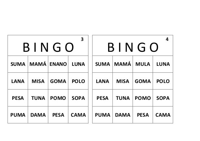 BINGO DE PALABRAS PARA LA MEJORA DE LA FLUIDEZ LECTORA.