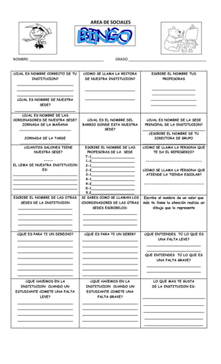 Bingo de sociales | PDF