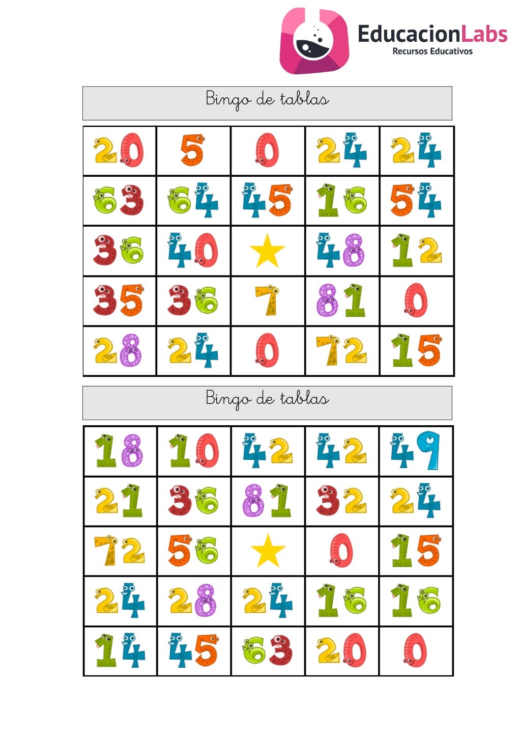 Bingo De Multiplicaciones Para Imprimir