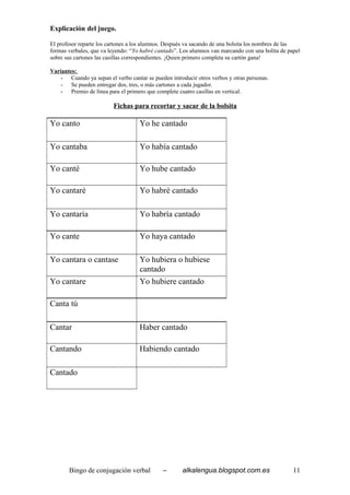 Bingo de conjugación verbal | DOC
