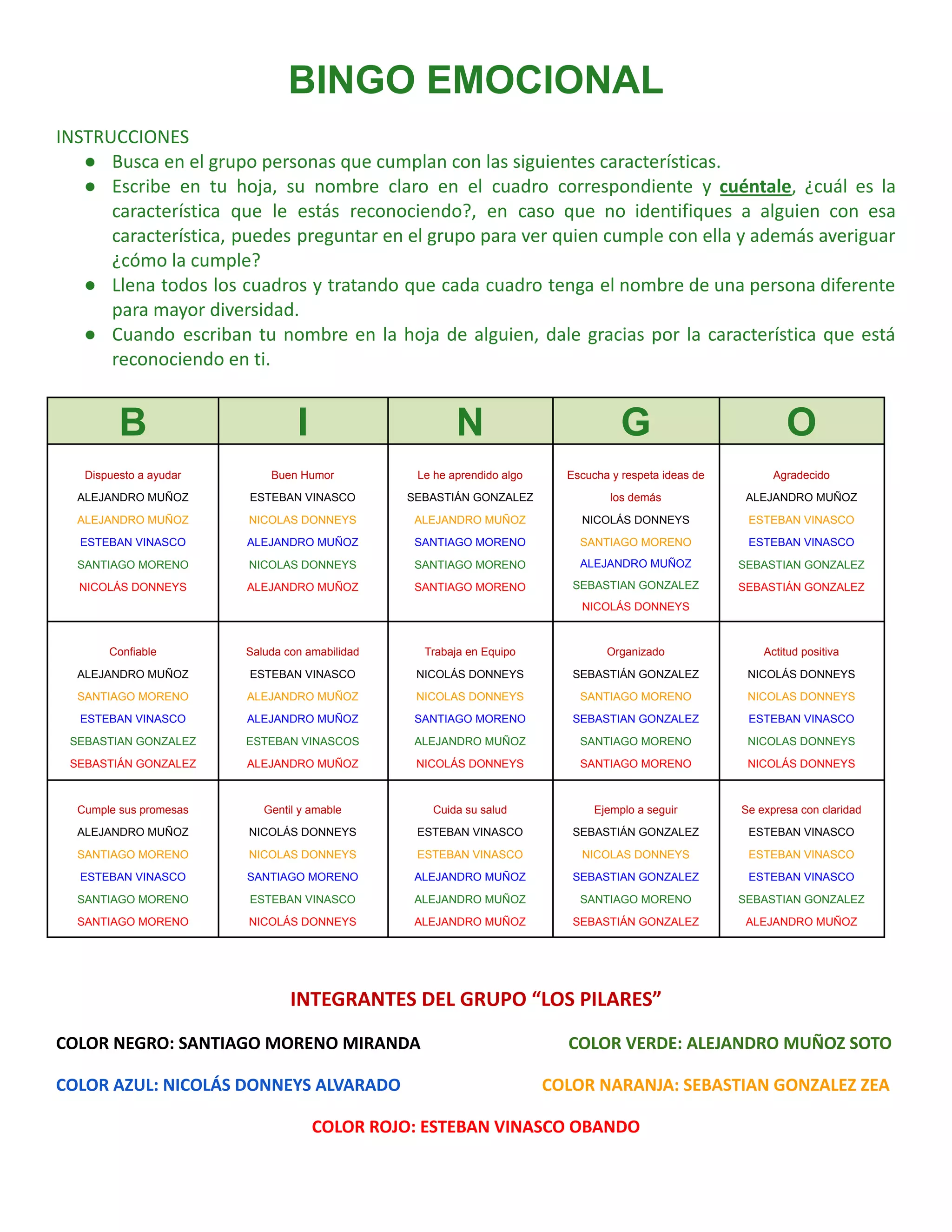 BINGO EMOCIONAL "LOS PILARES" | PDF