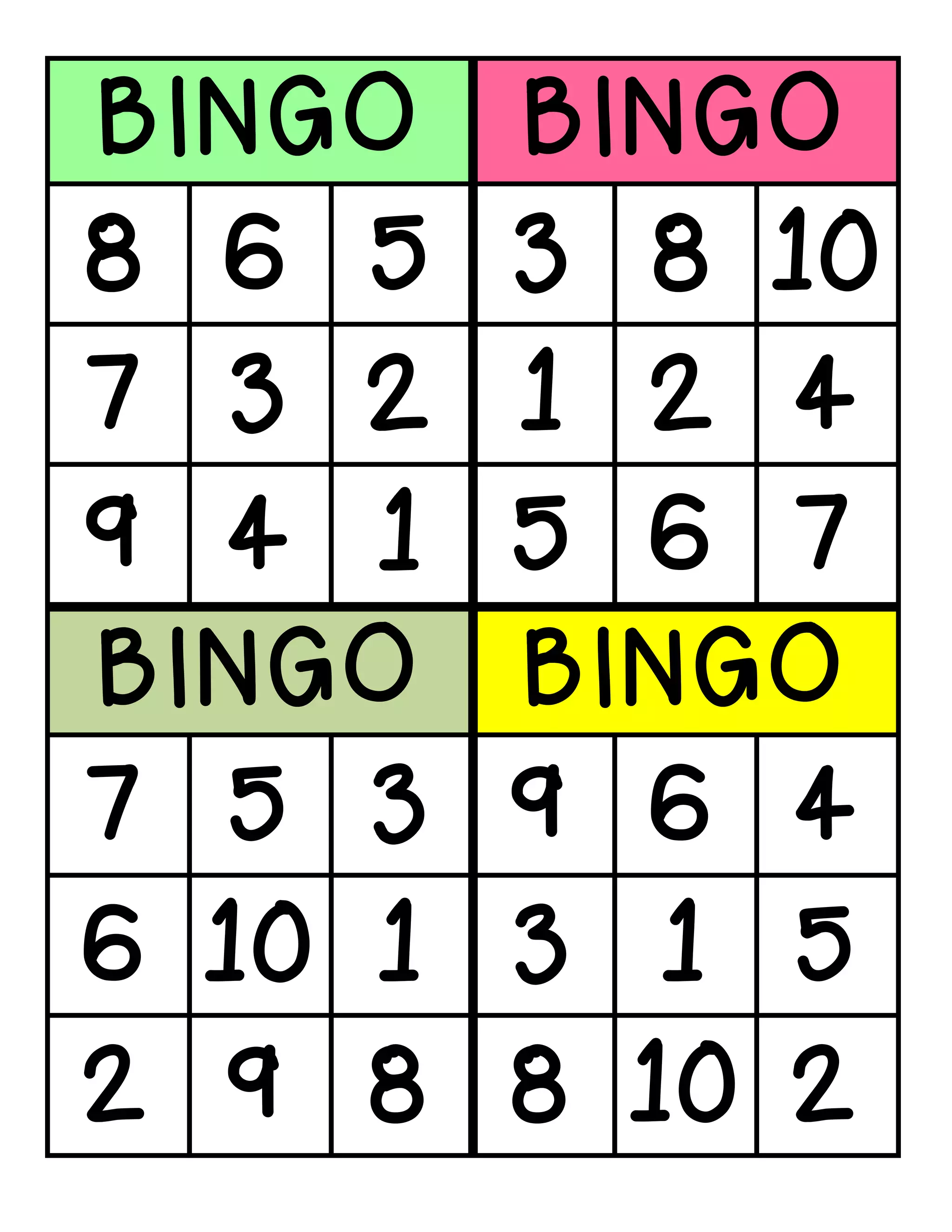 Bingo numbers 1 10 | PDF