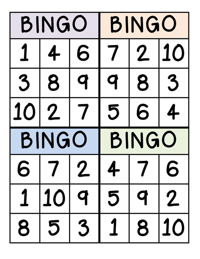 Bingo numbers 1 10 | PDF