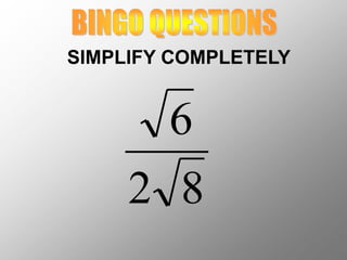 Bingo Questions - Radical Operations | PPT