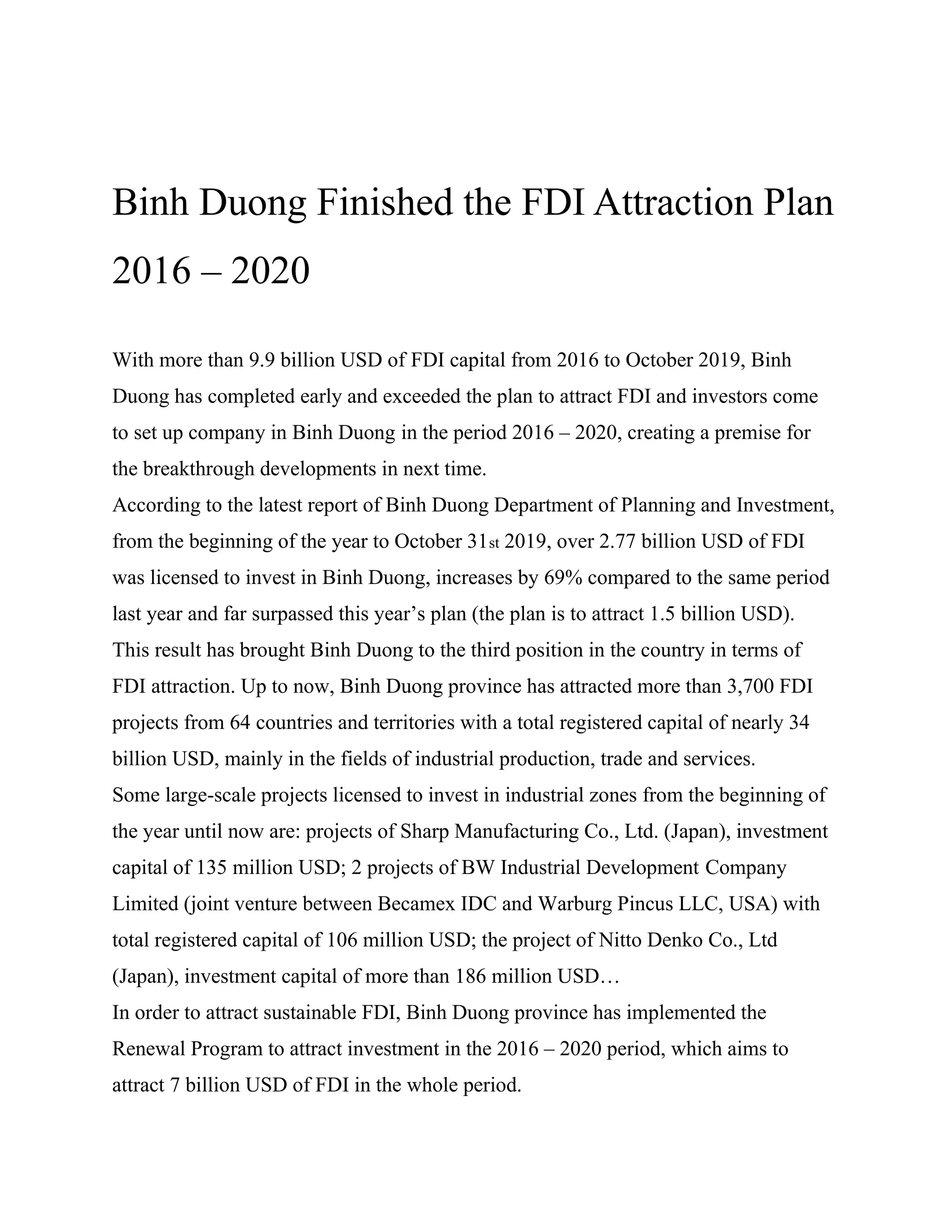 Binh Duong Finished the FDI Attraction Plan 2016 – 2020.docx