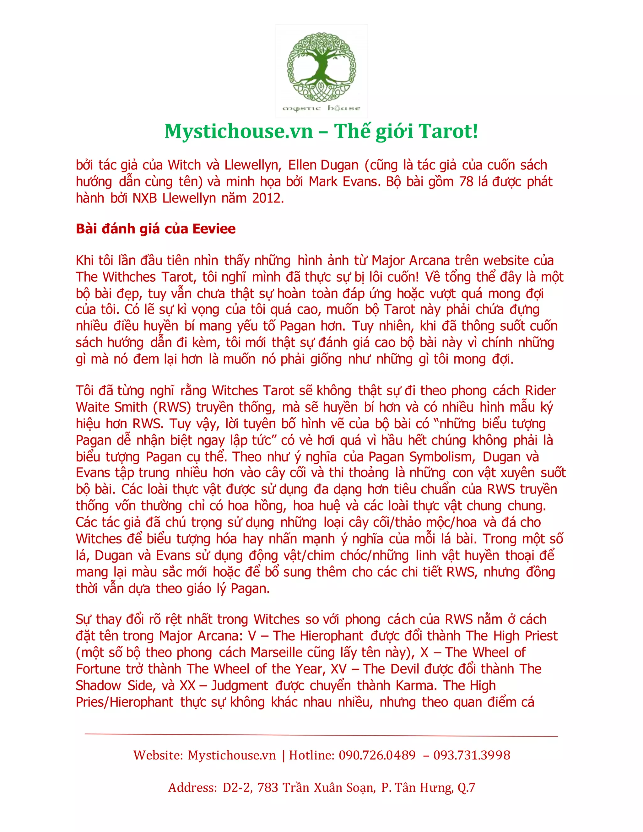 Bài đánh giá bộ bài witches tarot | DOCX