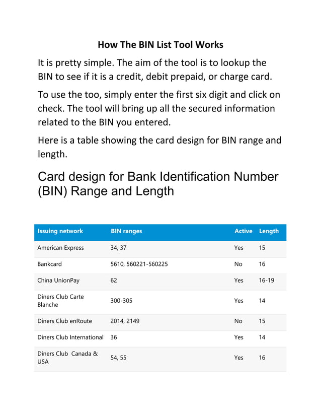 Bin list tool | PDF | Credit Cards | Personal Debt