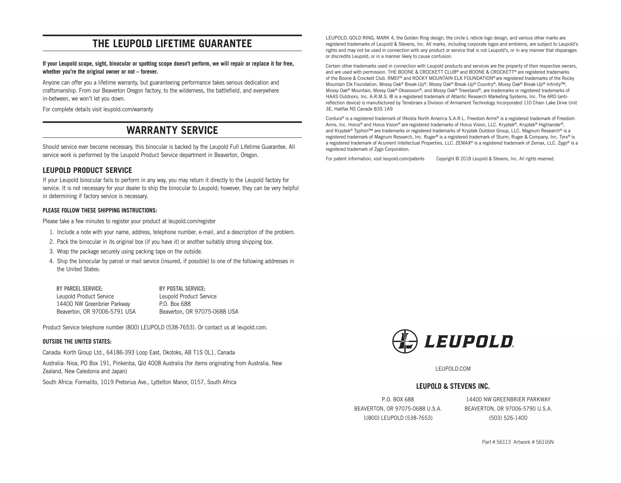 Instruction manual | Leupold Binoculars | Optics Trade | PDF