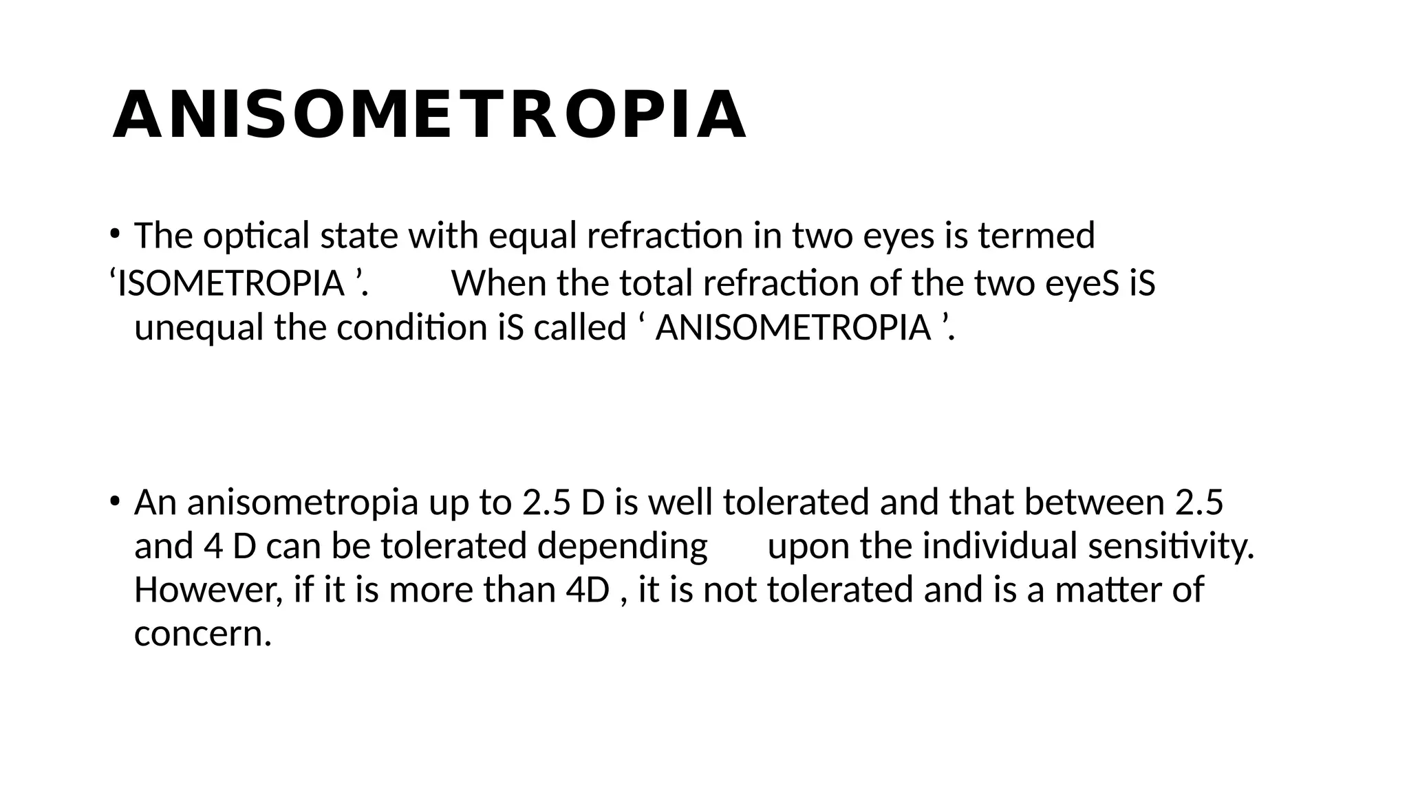 binocular optical defects caused by anisometropia | PPTX