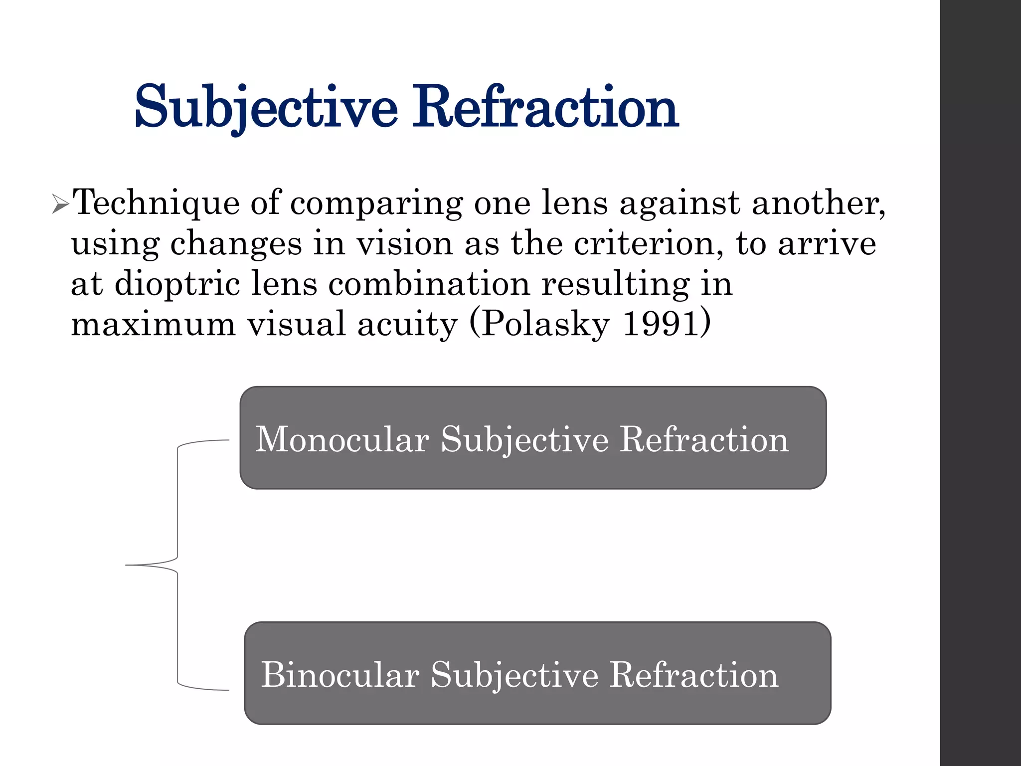 Binocular refraction techniques, binocular balancing & binocular | PPTX