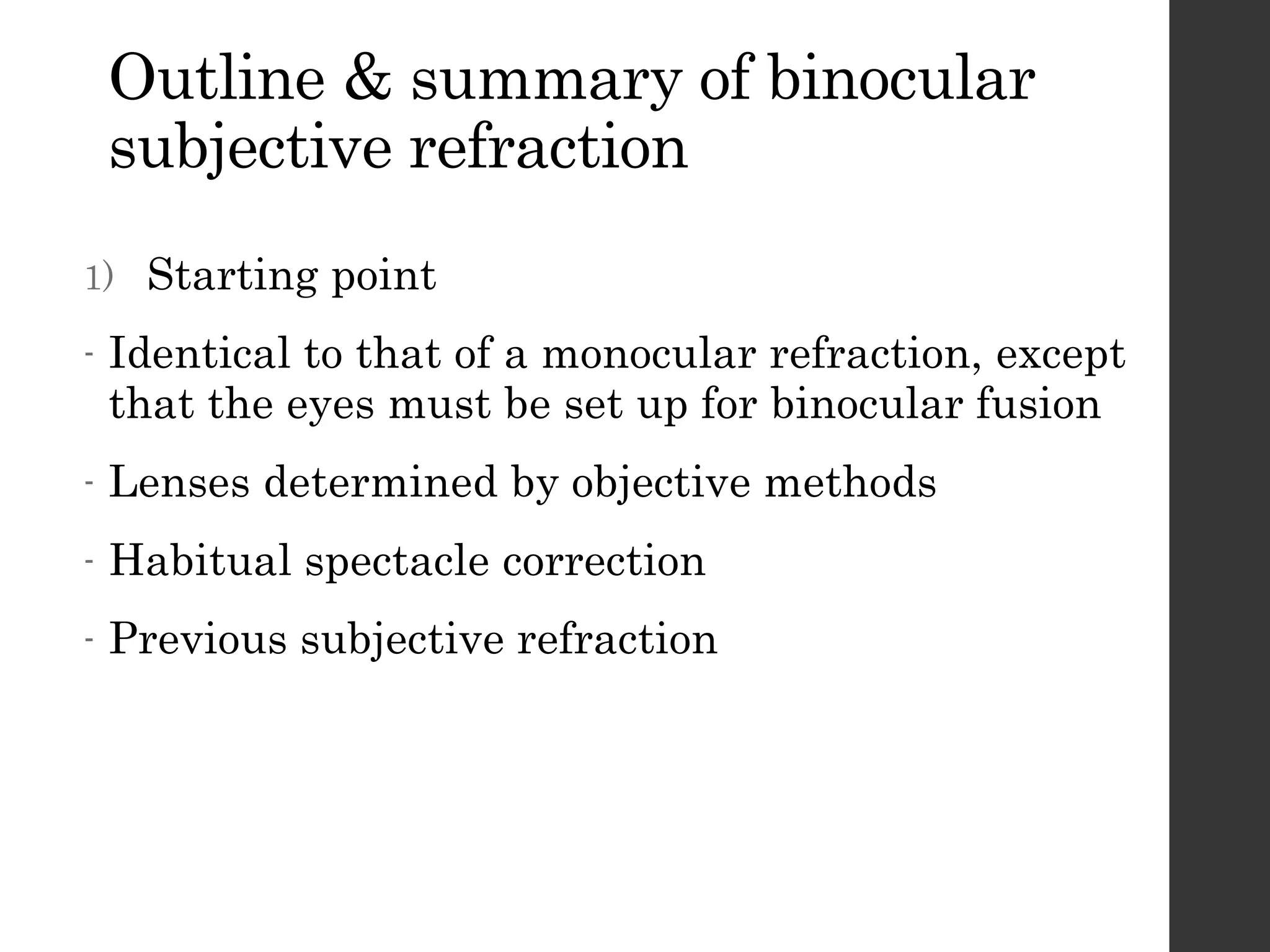 Binocular refraction techniques, binocular balancing & binocular | PPTX