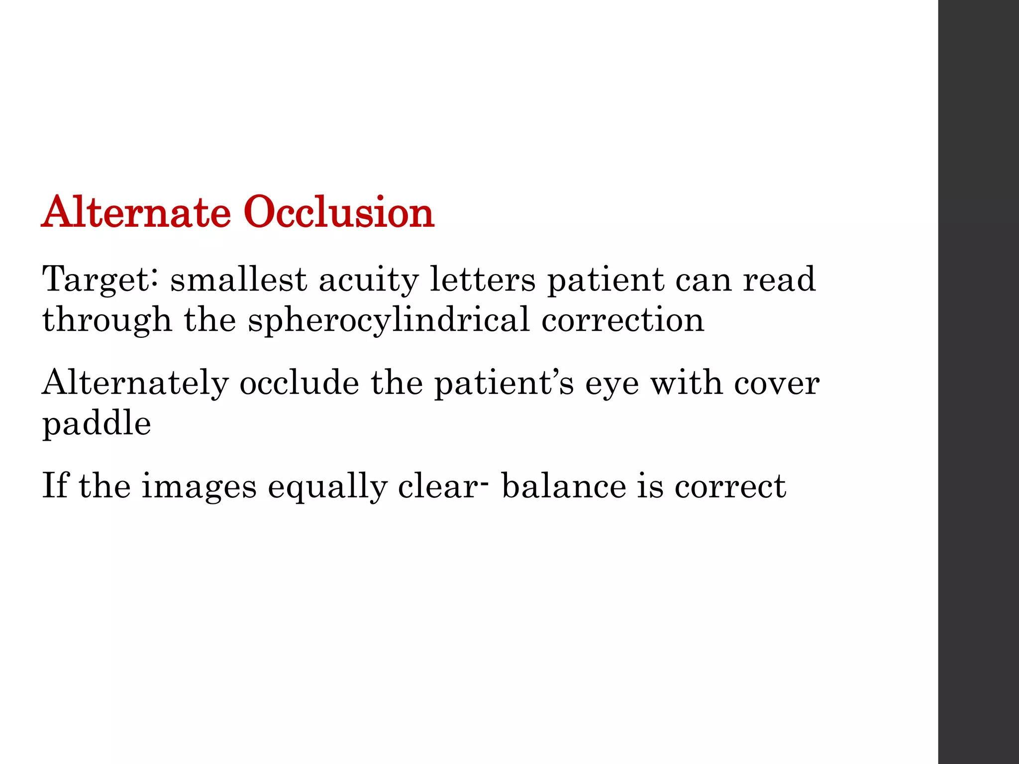Binocular refraction techniques, binocular balancing & binocular | PPTX