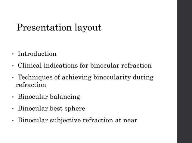 Binocular refraction techniques, binocular balancing & binocular | PPTX