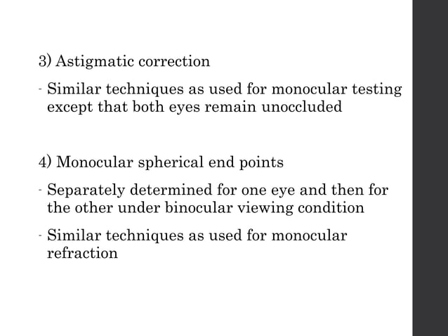 Binocular refraction techniques, binocular balancing & binocular | PPTX