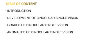BINOCULAR VISION PowerPoint presentation.pptx | Eye and Vision Conditions | Diseases and Conditions