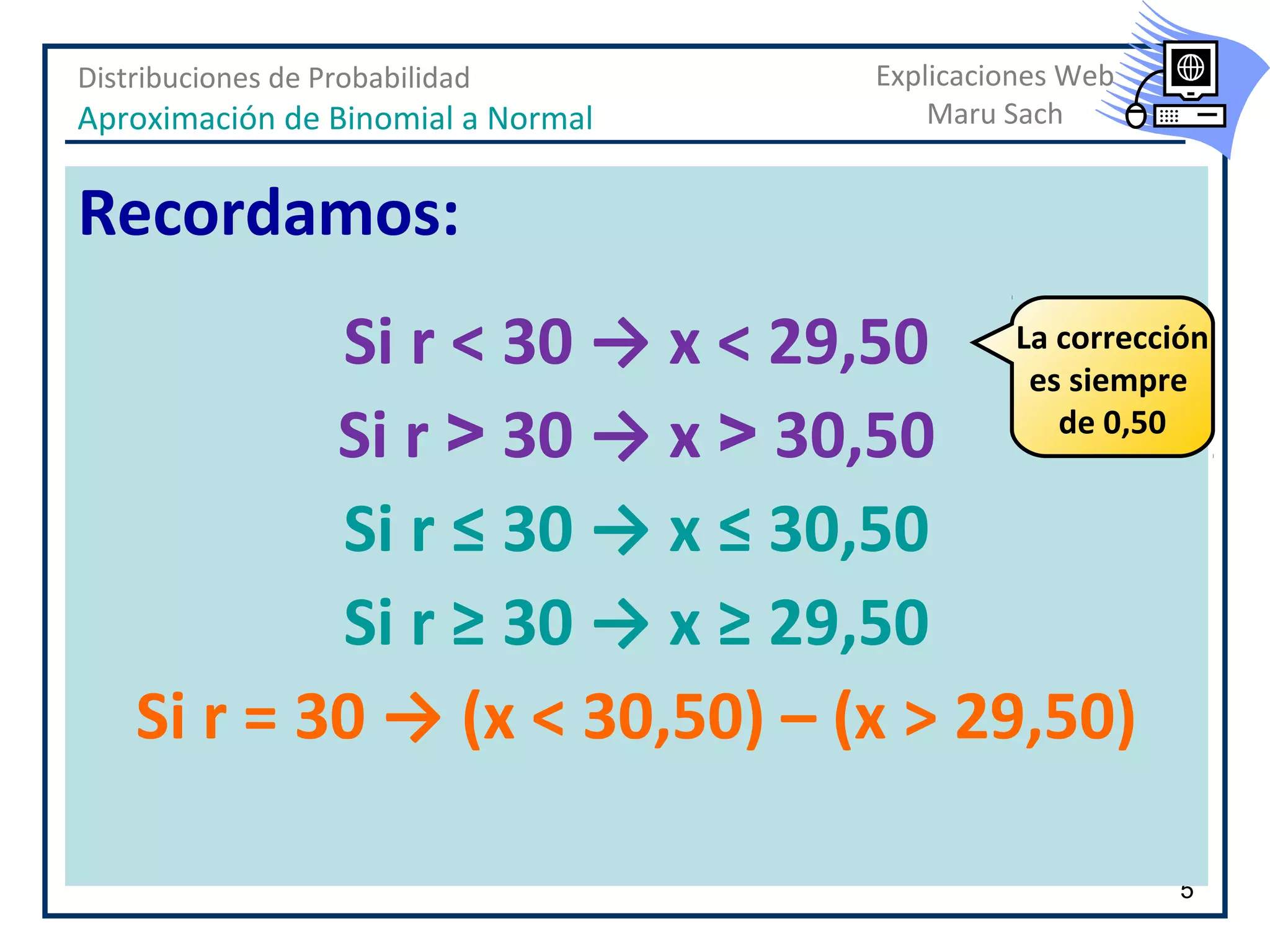 Aproximación de Binomial a Normal (Bi~no) en intervalos | PPT