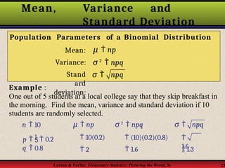 binomial and poisson probablity distribution for DSML | PPT