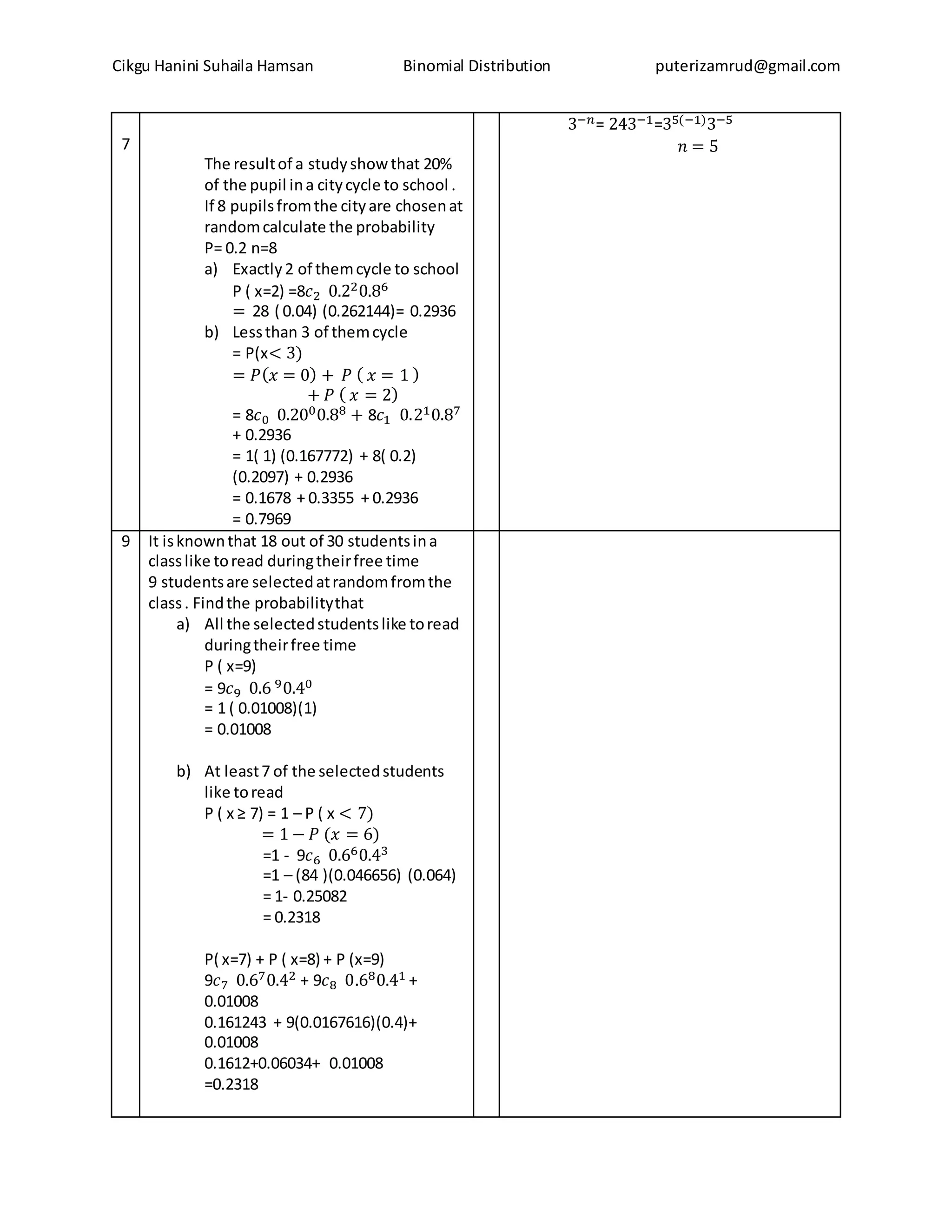 Binomial distribution SPM | DOCX | Physics | Science