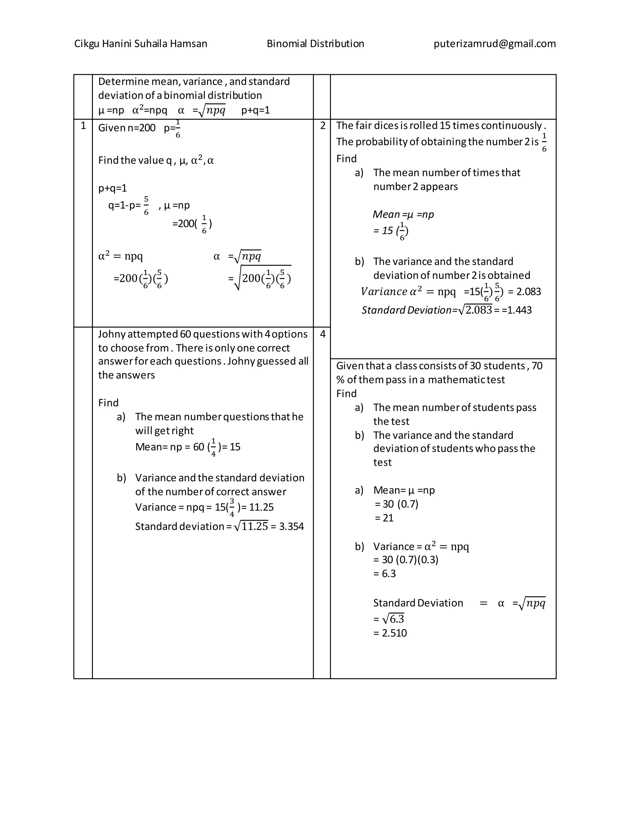 Binomial distribution SPM | DOCX | Physics | Science