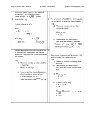 Binomial distribution SPM | DOCX | Physics | Science