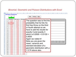 Binomial, Geometric and Poisson distributions in excel | PPT