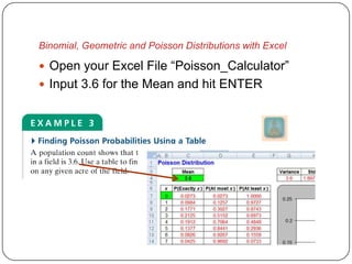 Binomial, Geometric and Poisson distributions in excel | PPTX