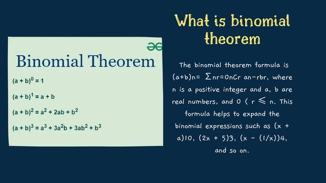 Binomial Theorem what are its functions and what it means | PPT