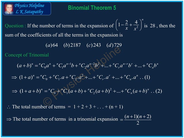 Binomial Theorem 5 | PPTX | Physics | Science