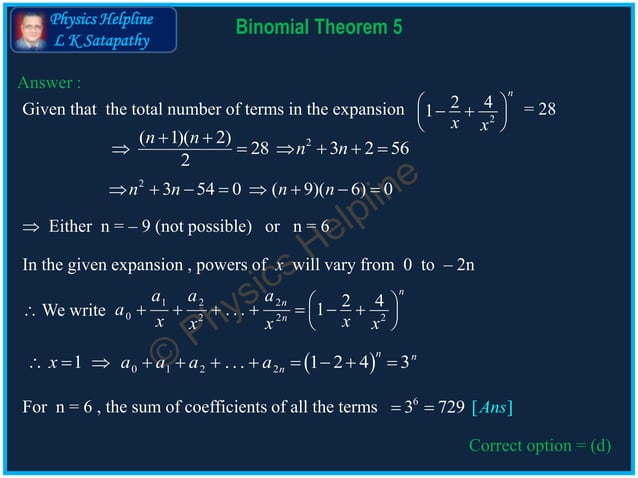 Binomial Theorem 5 | PPTX | Physics | Science