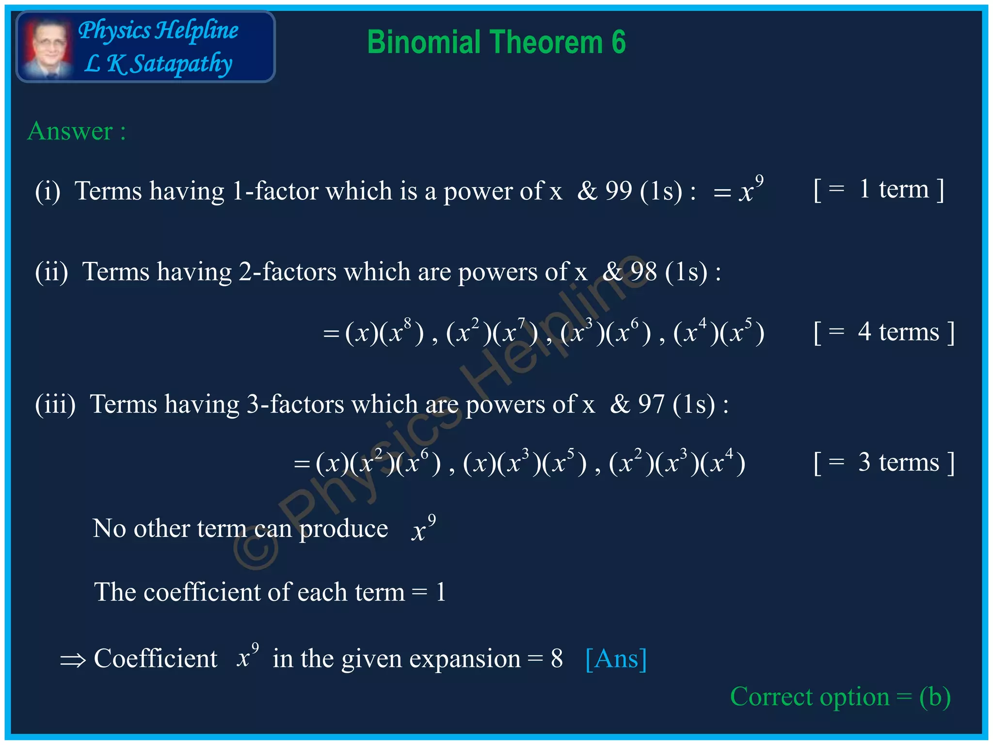 Binomial Theorem 6/Coeff of a power of x | PPT