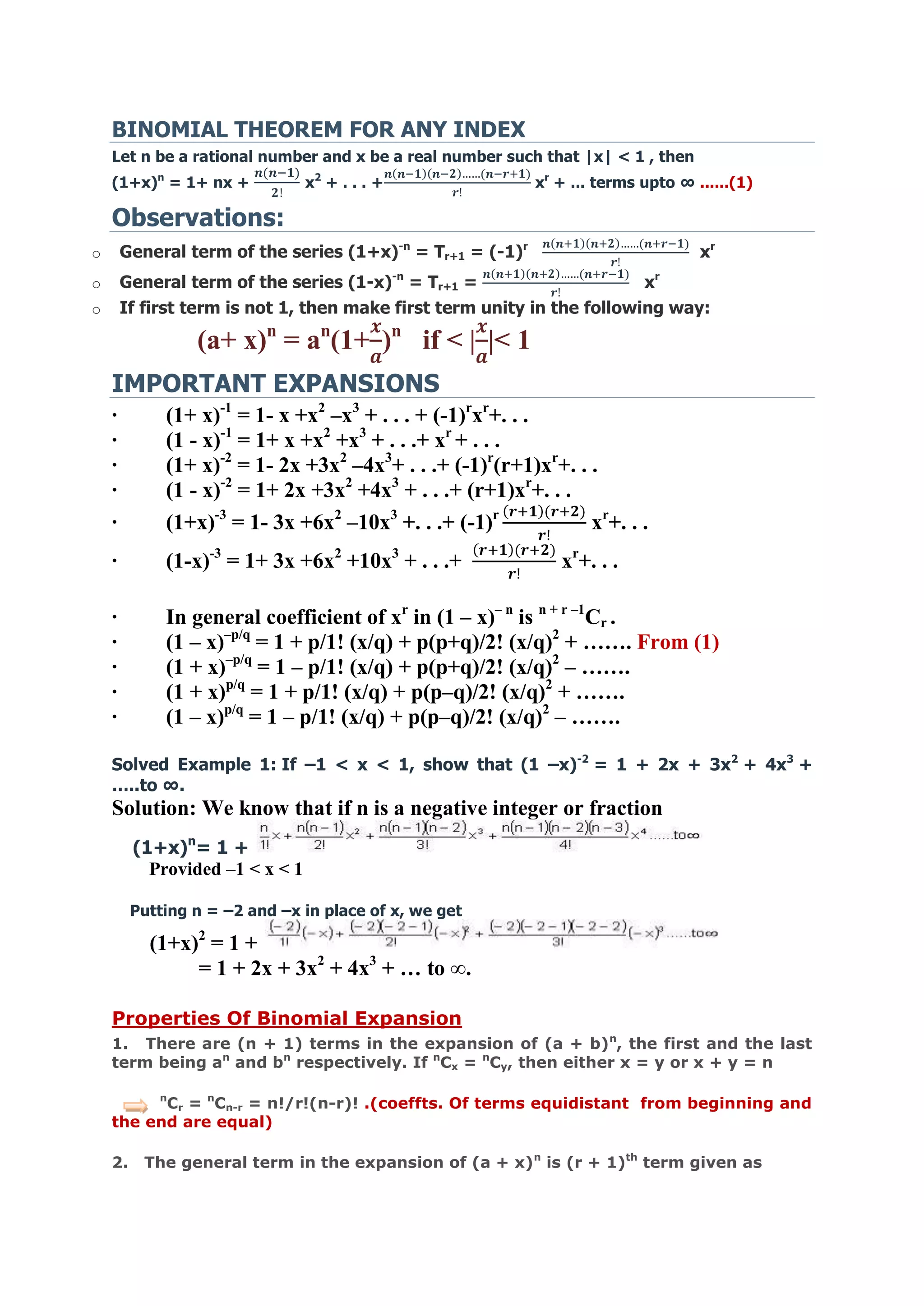 Binomial theorem for any index | DOCX