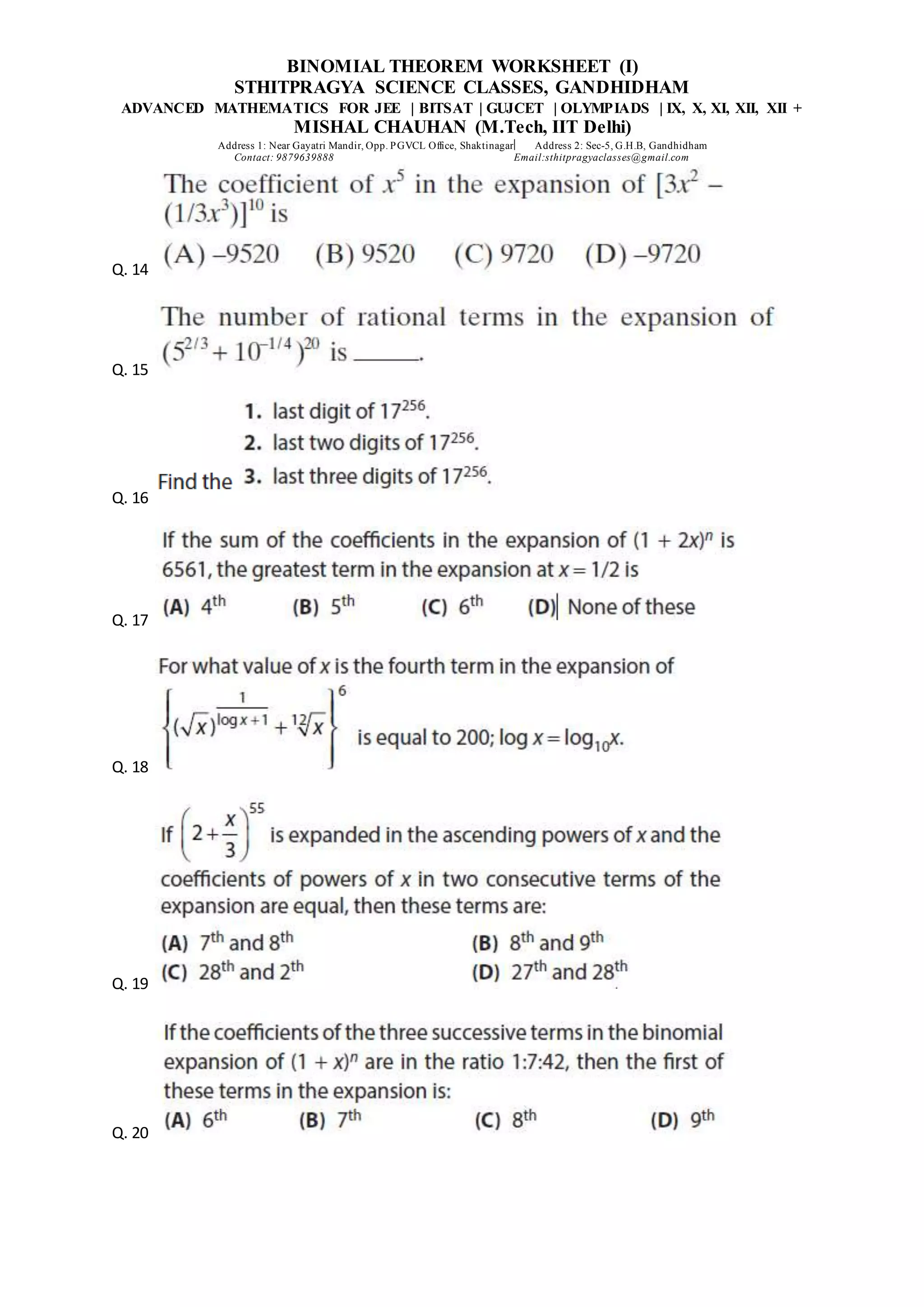 Binomial theorem worskeet (i) | DOCX
