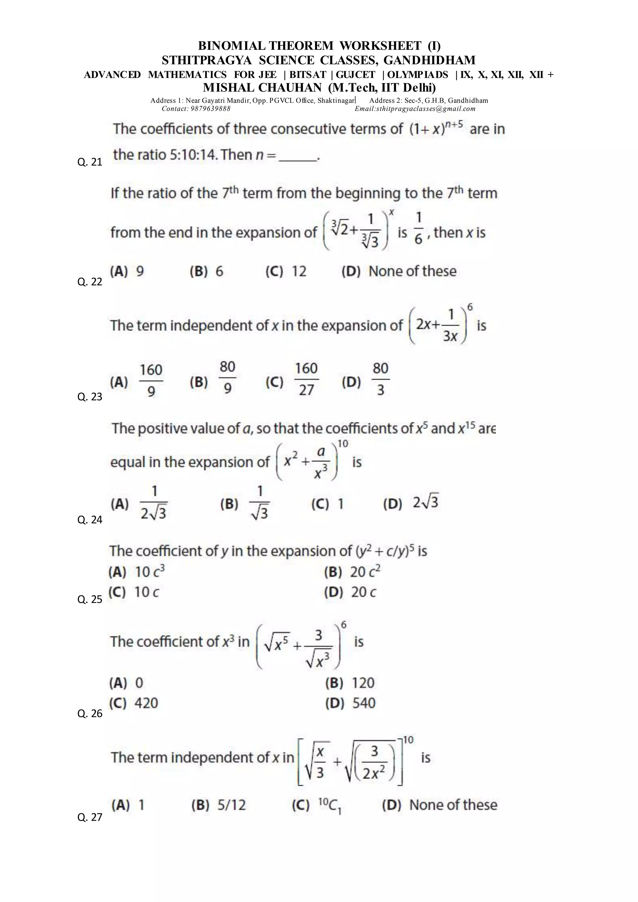Binomial theorem worskeet (i) | DOCX