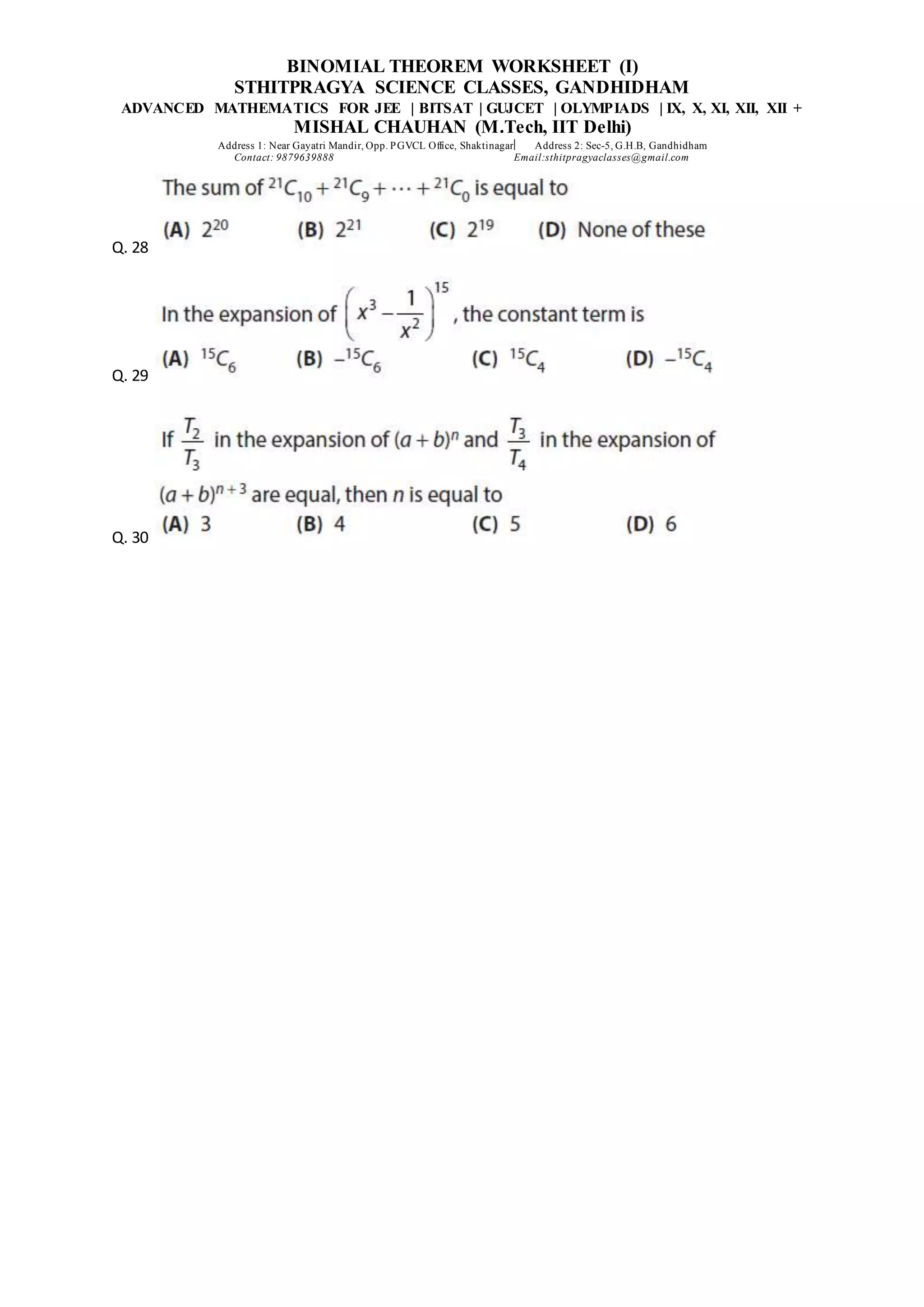 Binomial theorem worskeet (i) | DOCX
