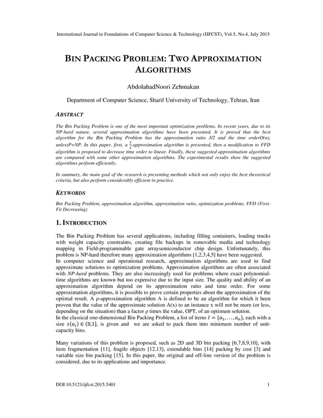 Bin packing problem two approximation | PDF