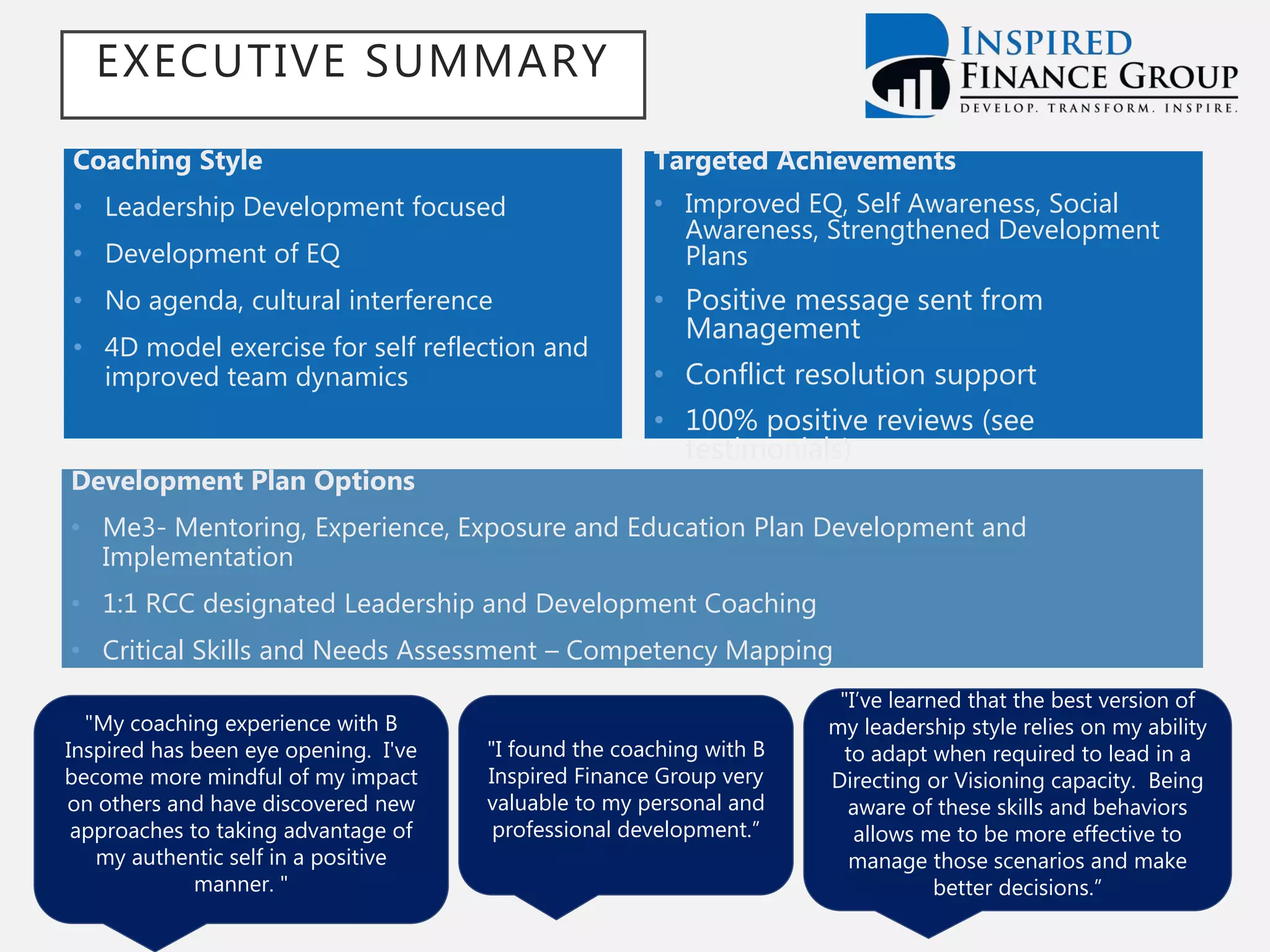 B Inspired Finance Group Leadership Development | PPT