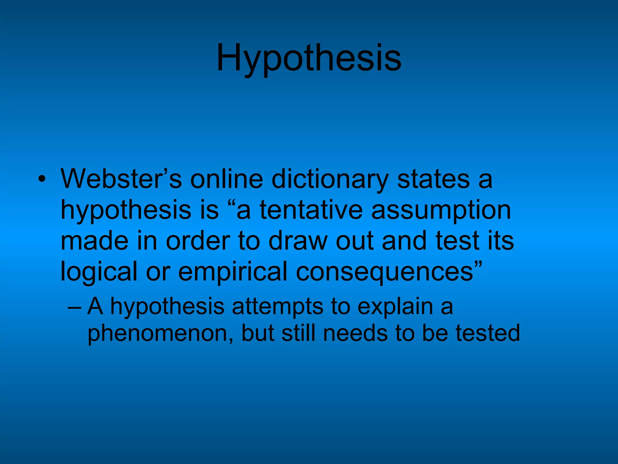 Bio 409 Facts, Theories, And Hypothesis | PPT