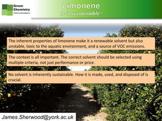 Is limonene a sustainable solvent? | PPTX | Indoor Environmental ...