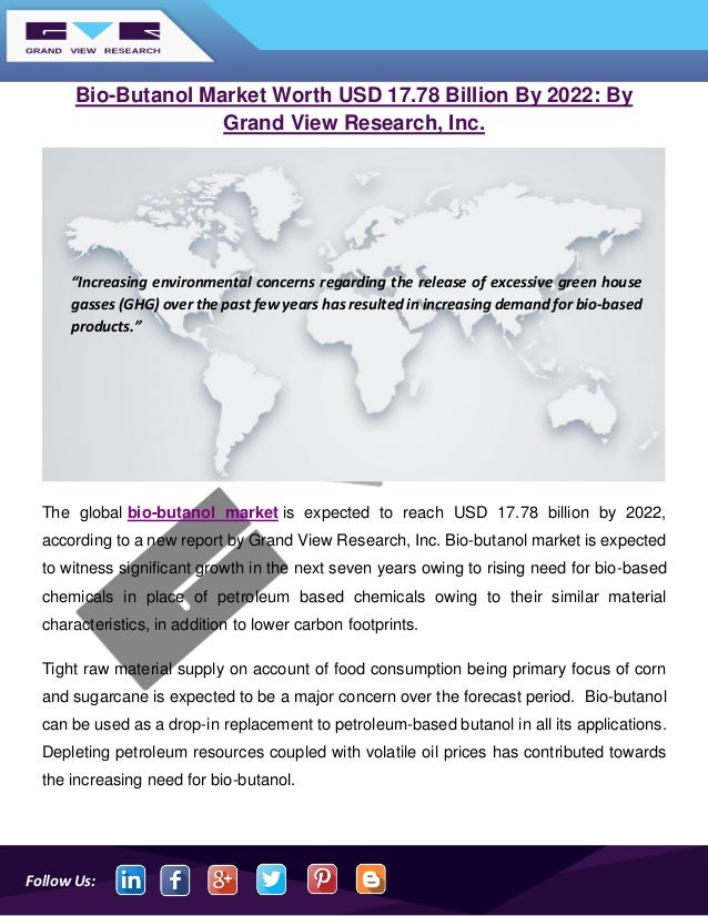 Bio-Butanol Market Hits USD 17.78 Billion By 2022: By Grand View ...