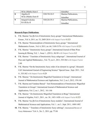 Bio data ( dr.p.k.sharma) as on april 2016 | DOC