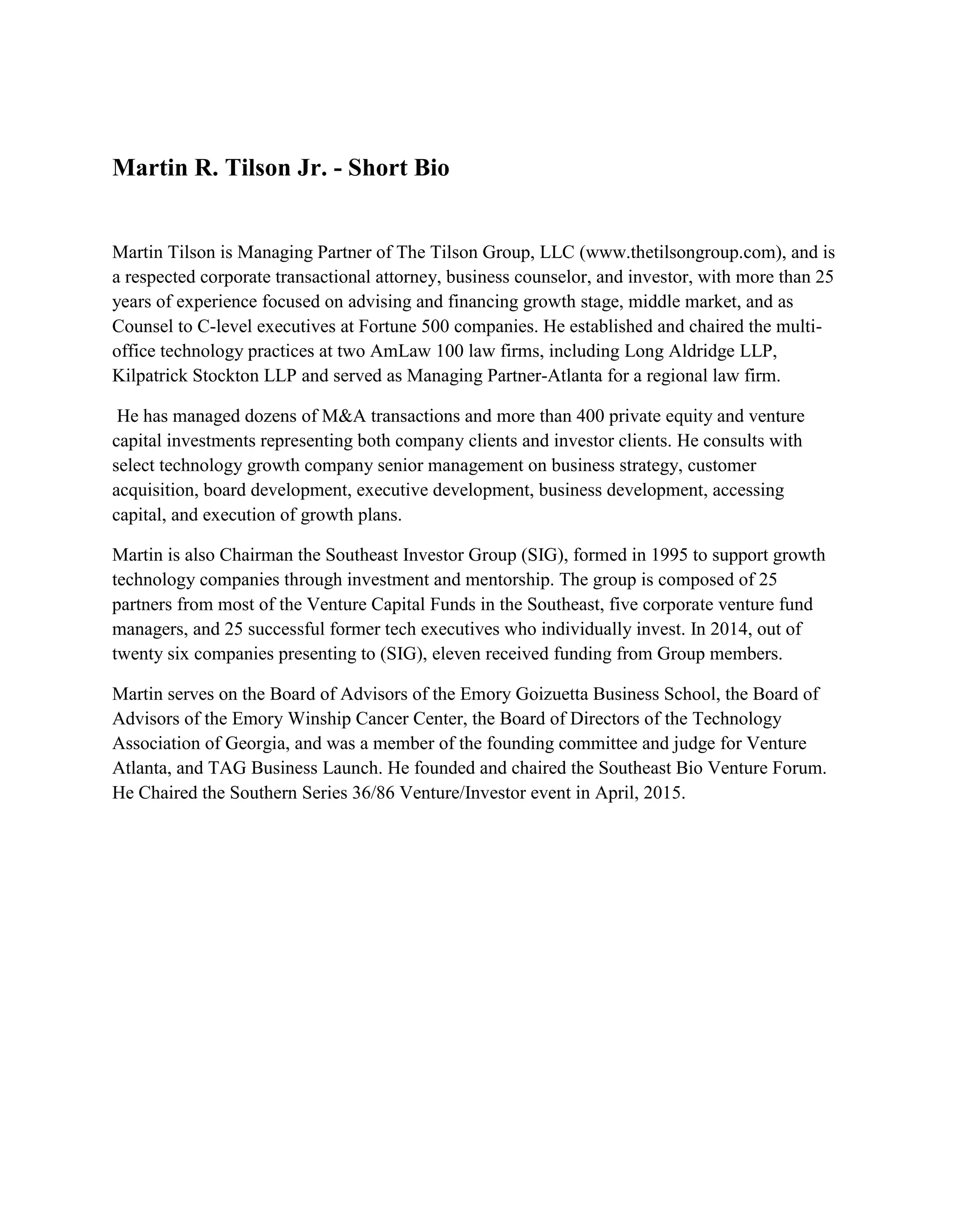 Bio - Martin R. Tilson | PDF