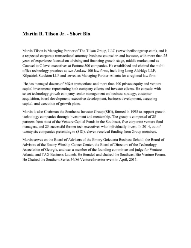 Bio - Martin R. Tilson | PDF