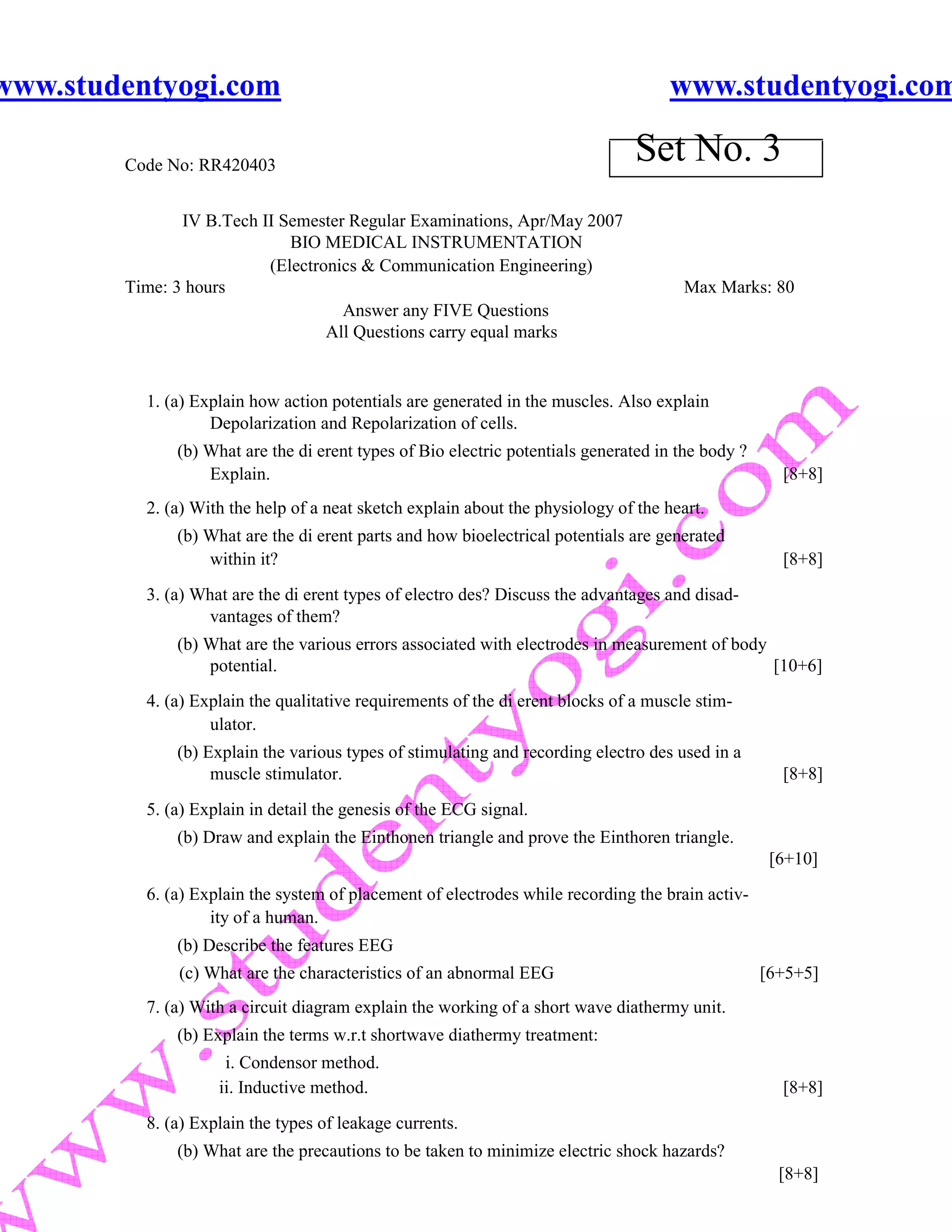 Bio Medical Instrumentation Jntu Model Paper{Www.Studentyogi.Com} | PDF