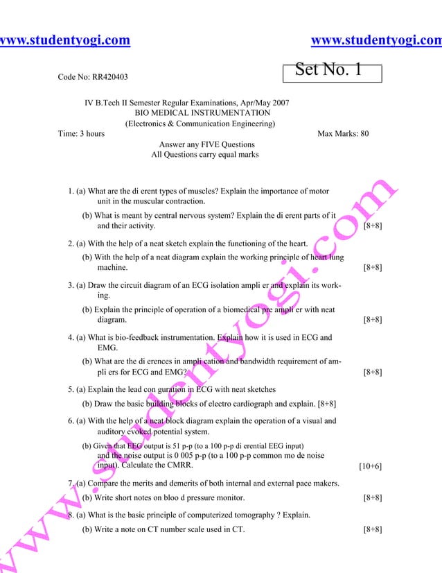 Bio Medical Instrumentation Jntu Model Paper{Www.Studentyogi.Com} | PDF
